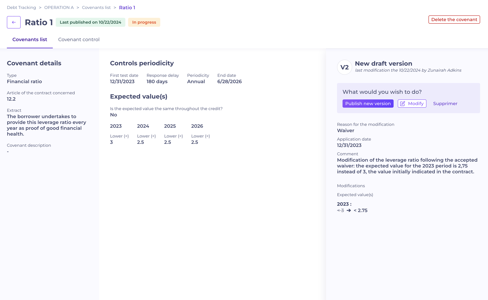 How to modify a covenant?