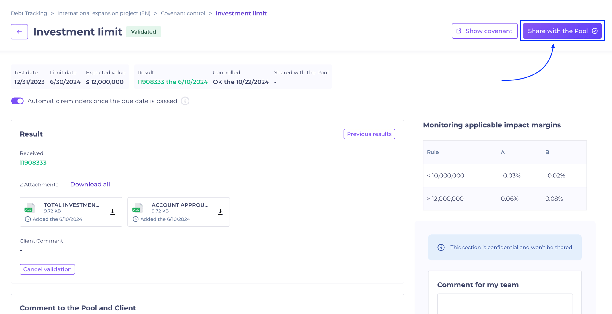 How to manage covenant control in the Kls Desk Debt Tracking application?
